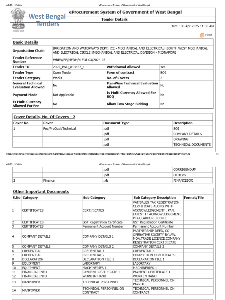 West Bengal E-Procurement Tender Notice | PDF | Government Finances | Taxes