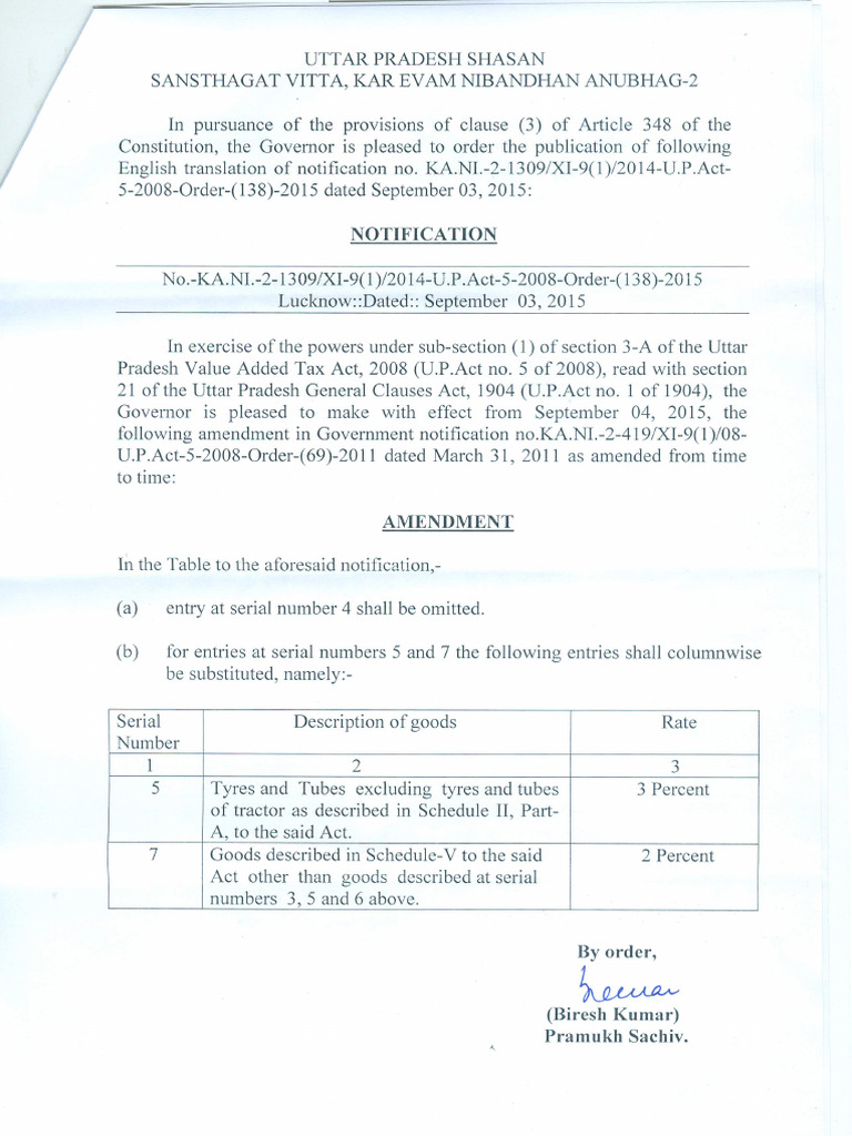 Notification Dated 03.09.2015 For Change in Rates of VAT | PDF