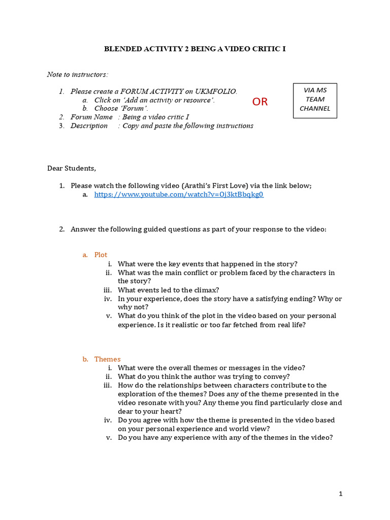 Video Critique Assignment Guideline | PDF | Experience