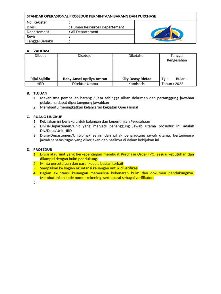 SOP Pembelian Barang dan Jasa HRD | PDF