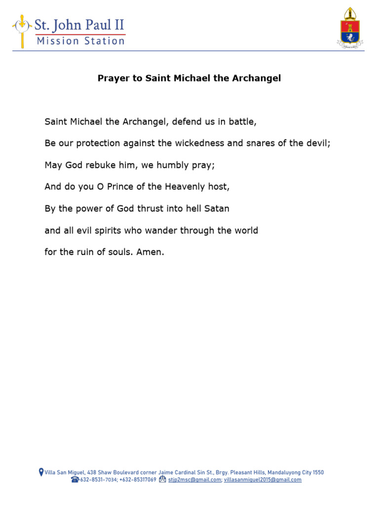 Prayer To Saint Michael The Archangel | PDF