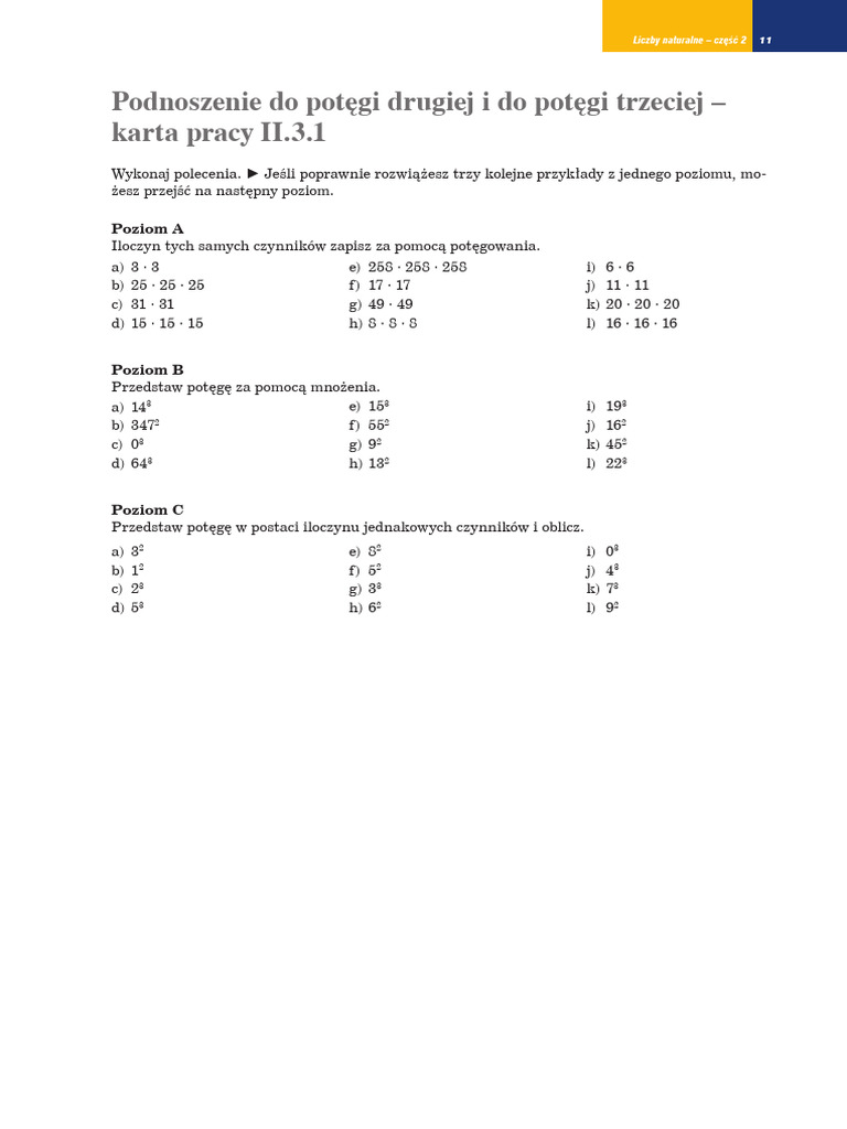 Karty Pracy 4 II 3 Podnoszenie Do Potegi Drugiej I Do Potegi Trzeciej ...