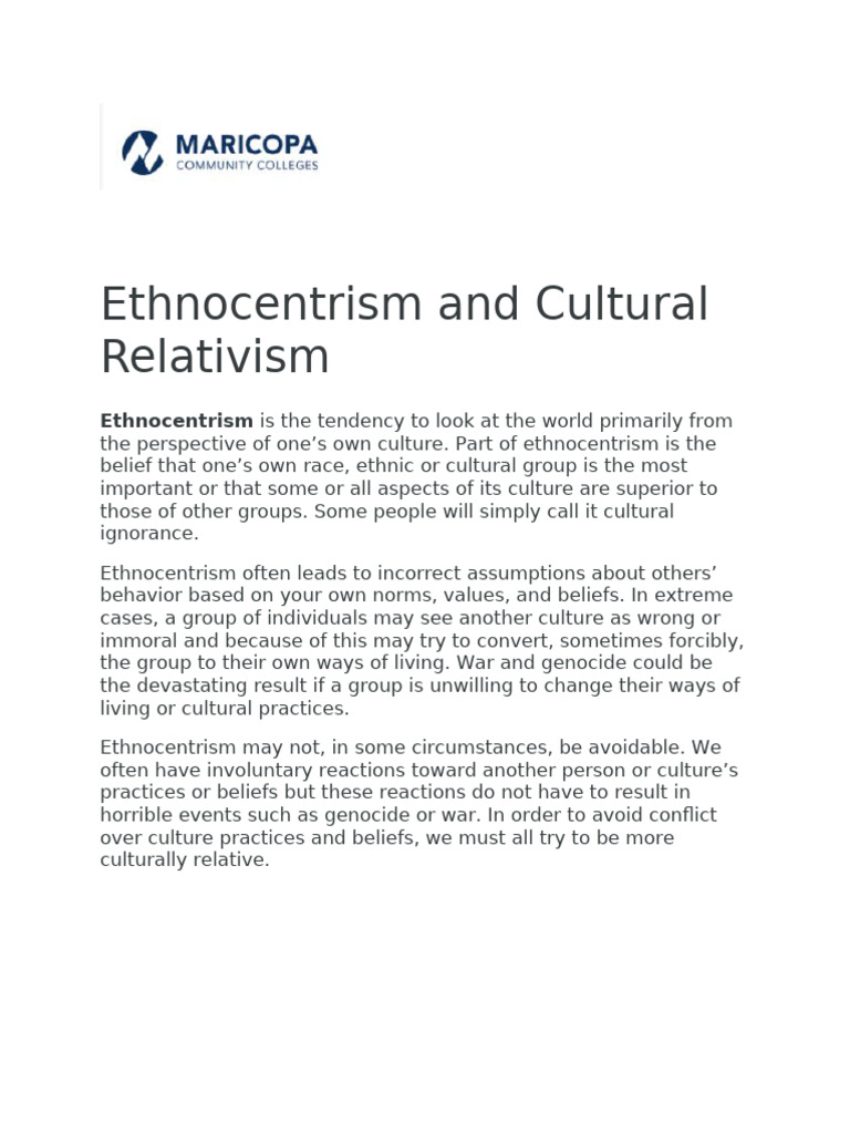 Ethnocentrism and Cultural Relativism | PDF | Relativism | Psychology