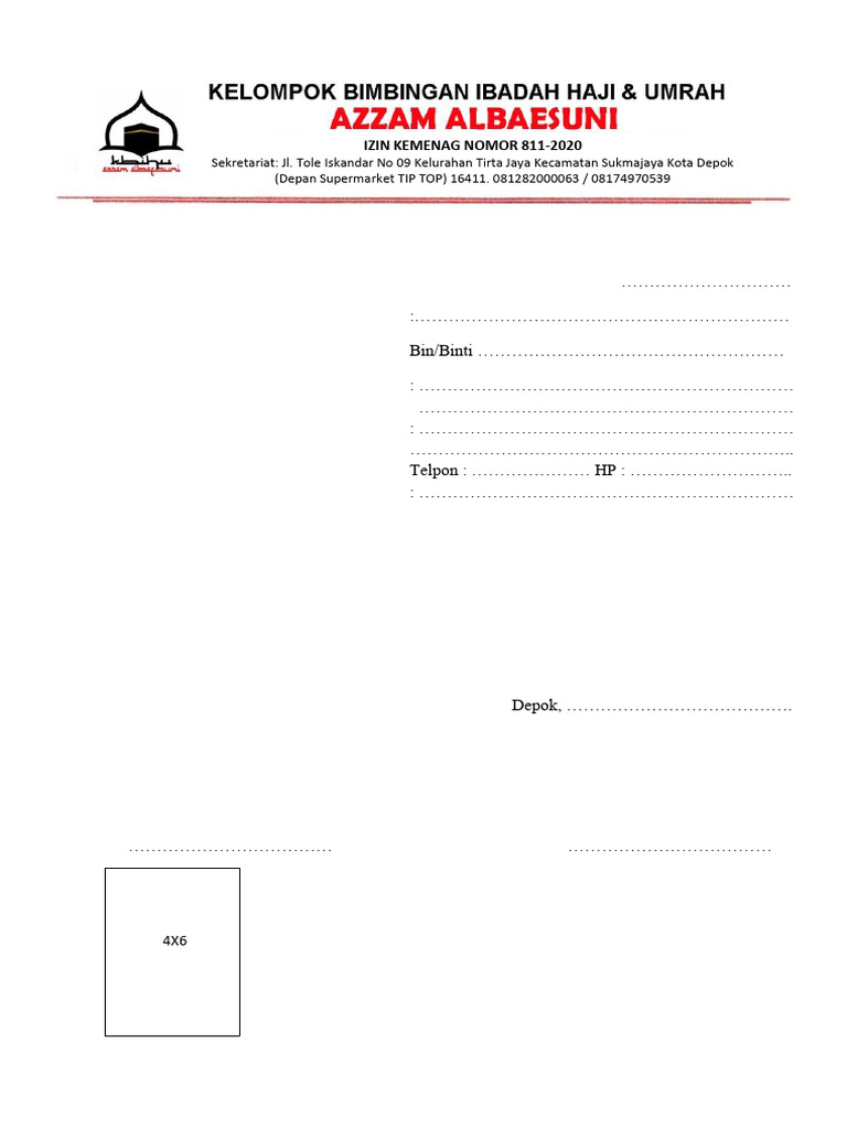 Formulir Pendaftaran Kbihu | PDF