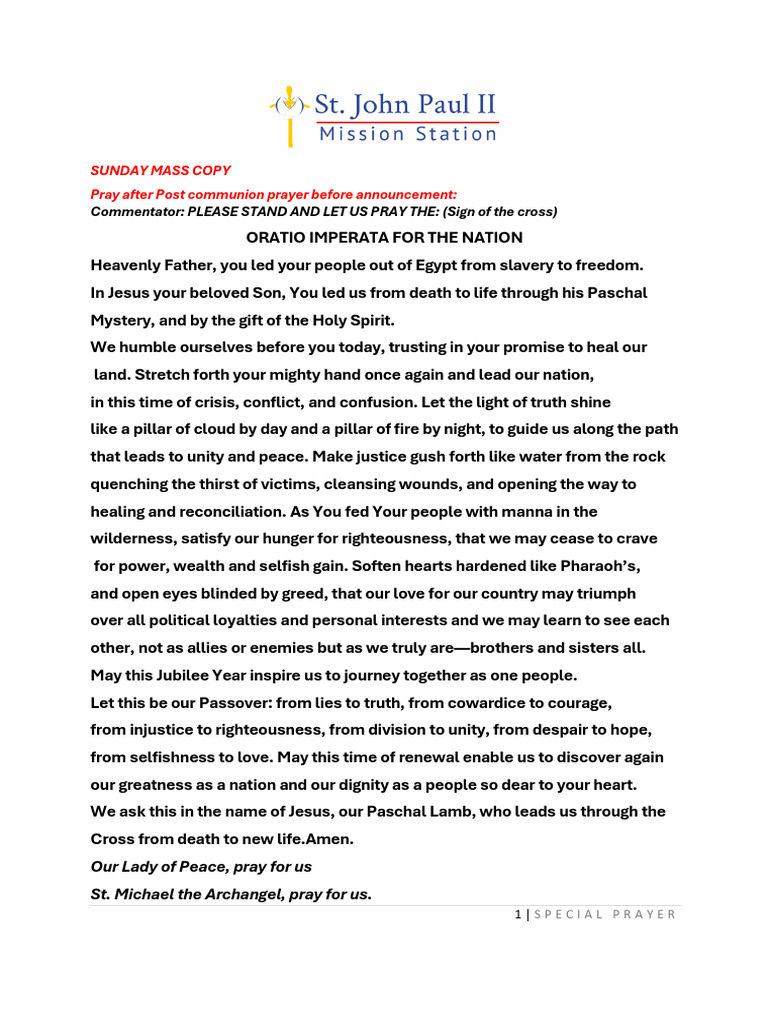 Oratio Imperata For The Nation | PDF