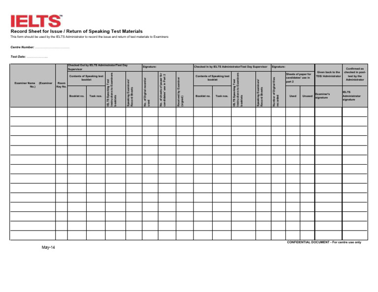Editable Record Sheet For Issue Return Speaking Test Materials May 14 ...