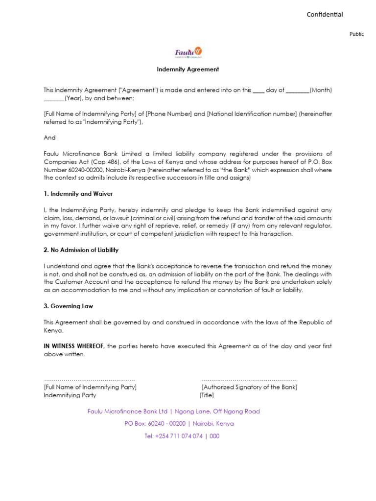 Indemnity Agreement | PDF