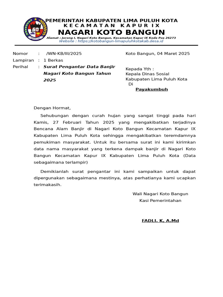 Data Banjir Koto Bangun 2025 | PDF