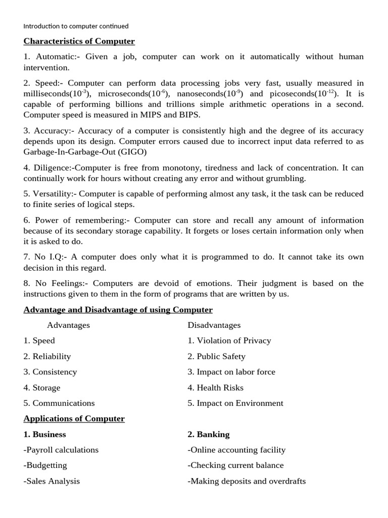 Characteristics of computer | PDF | Information | Engineering