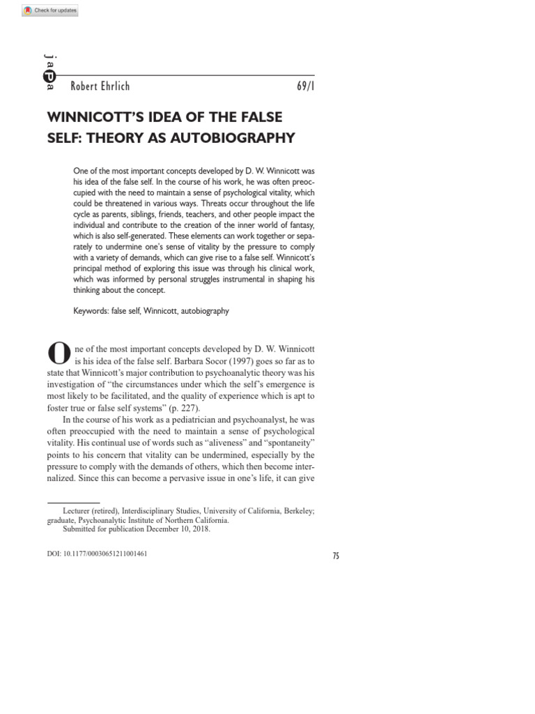WINNICOTT'S IDEA OF THE FALSE SELF: THEORY AS AUTOBIOGRAPHY Robert ...