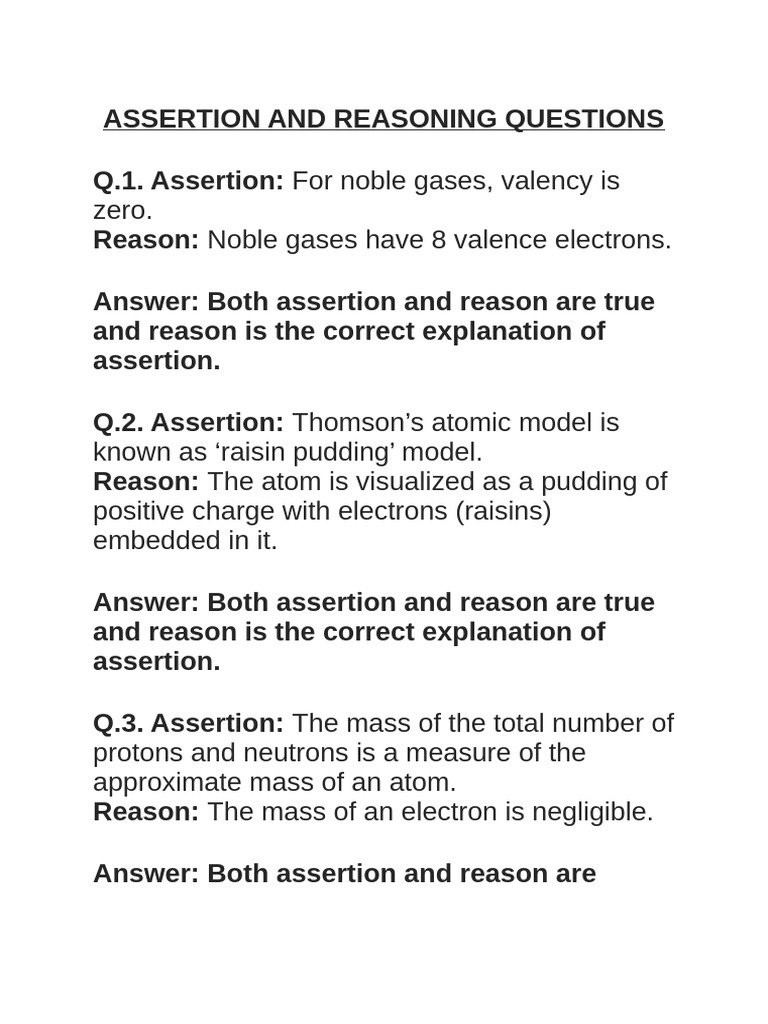 Assertion and Reasoning Questions | PDF
