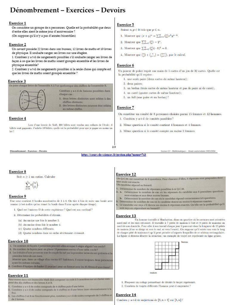 Exercices de Dénombrement L1 Mathématiques | PDF