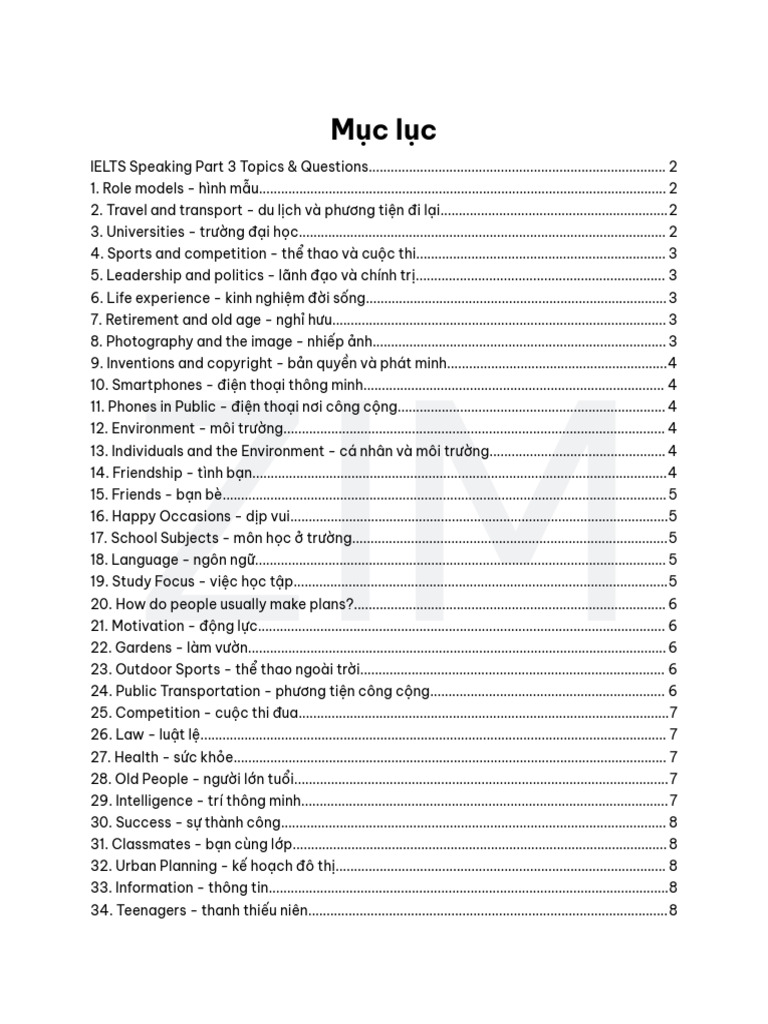 IELTS Speaking Part 3 Topics & Questions | PDF