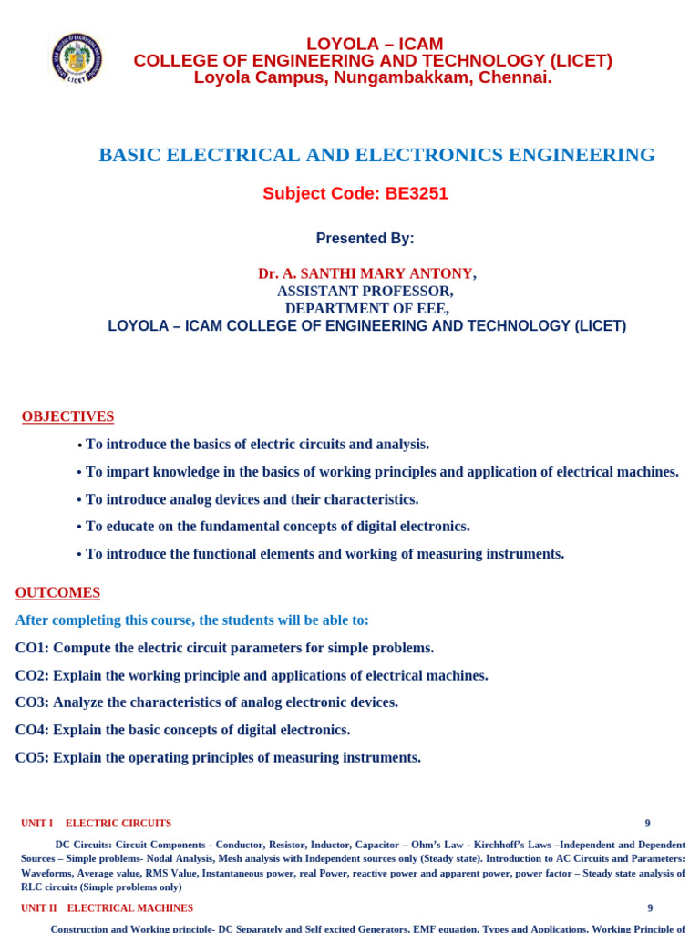 Licet Unit I PPT Beee Be3251 | PDF | Series And Parallel Circuits | Ac Power