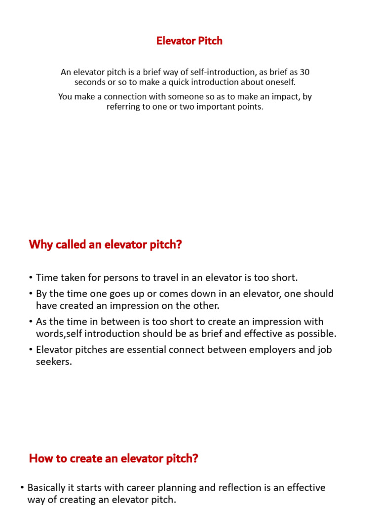 Crafting an Effective Elevator Pitch | PDF