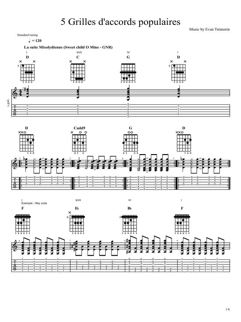 5 Grilles D'accords Populaires | PDF | Sound Recording