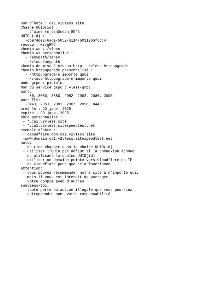 Configuration SSH Ocean VLESS | PDF