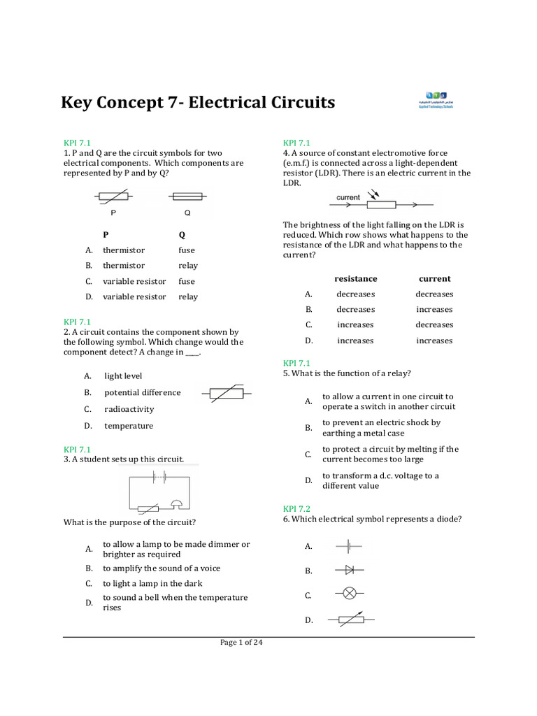 Open Key Concept 7- Electrical Circuits-QP 3 | PDF | Series And ...