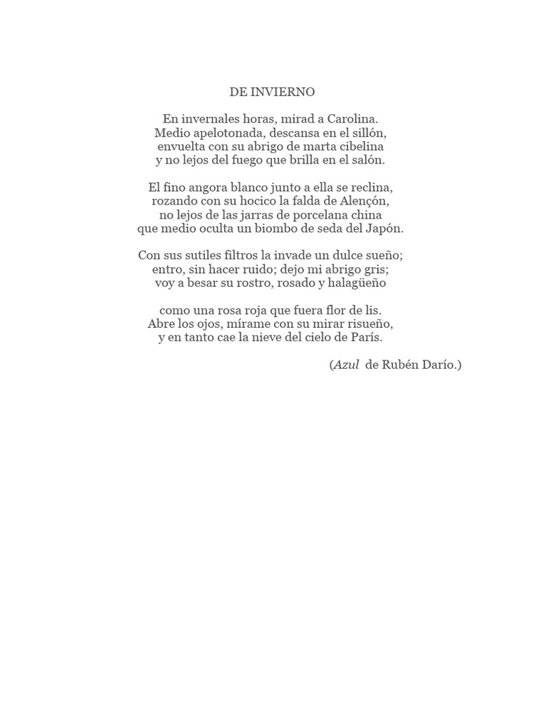 Comentario Del Poema Invierno Rubén Darío | PDF