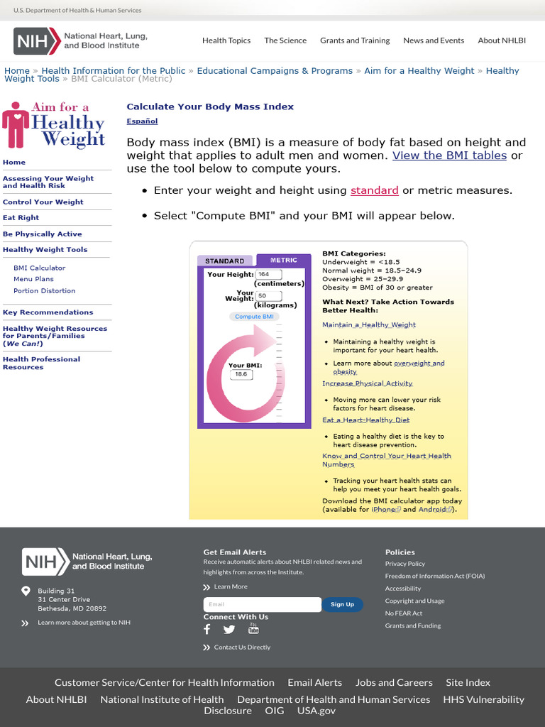 Calculate Your BMI - Metric BMI Calculator | PDF | Body Mass Index ...