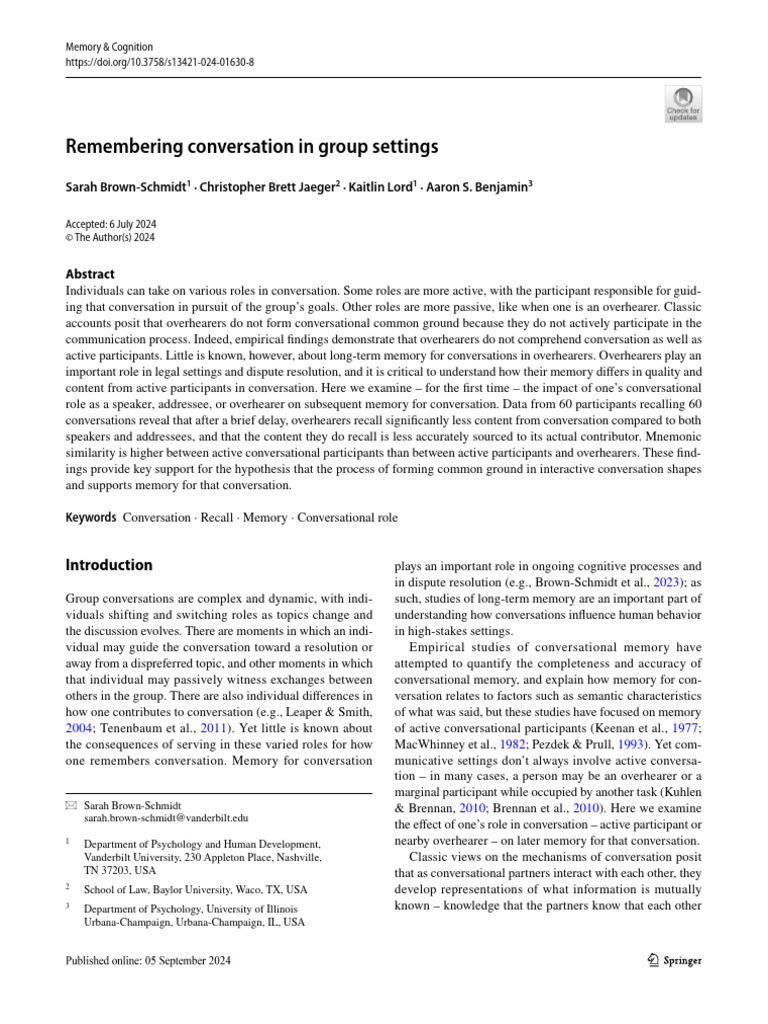 Remembering Conversation in Group Settings | PDF | Memory | Recall (Memory)