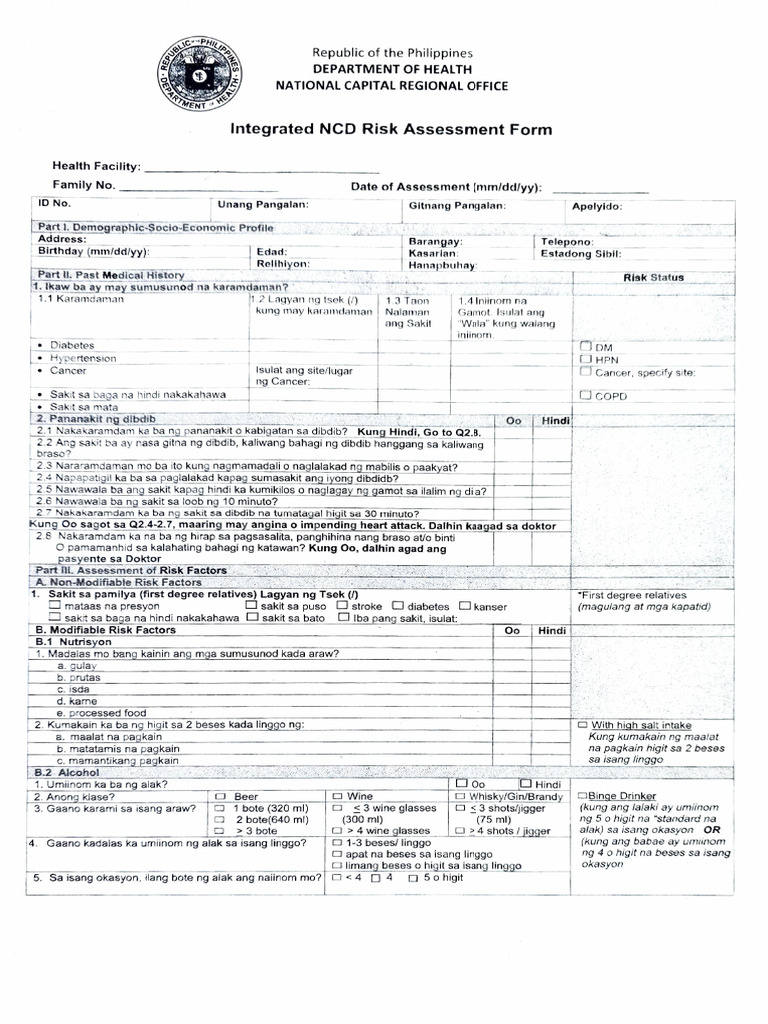 Integrated NCD Risk Assessment Form | PDF