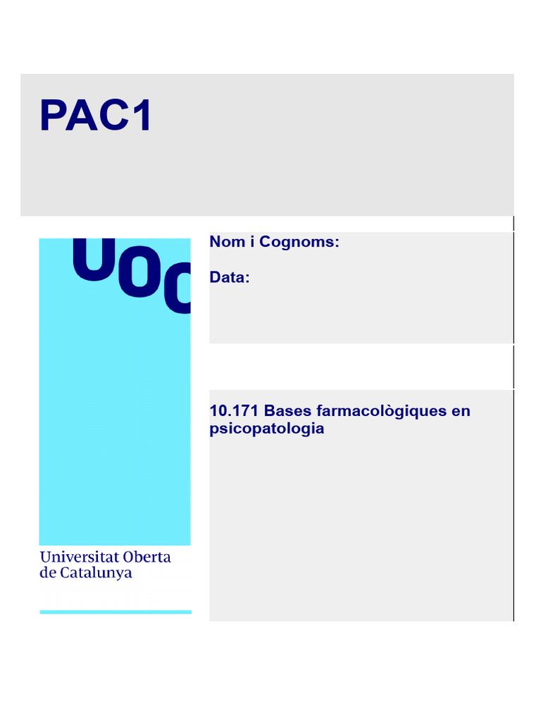 Solució PAC1 Bases Farmacològiques en Psicopatologia | PDF