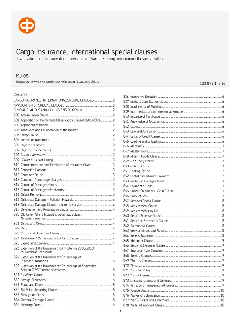 Cargo Insurance, International Special Clauses 1338741 | PDF | Insurance | Private Law