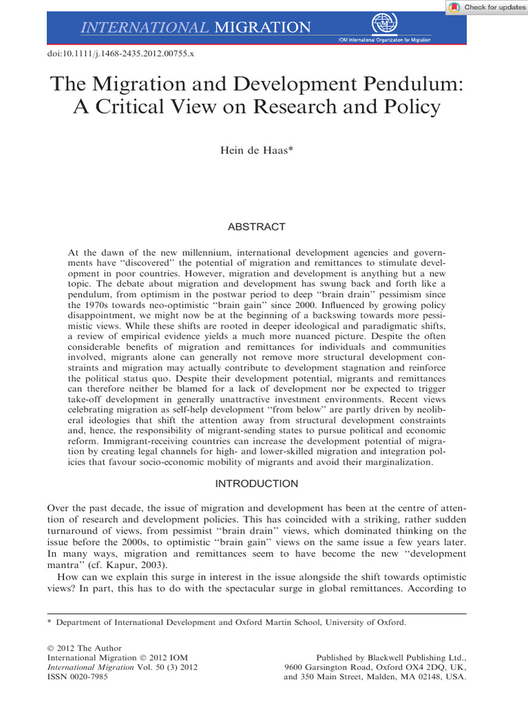 International Migration - 2012 - de Haas - The Migration and ...