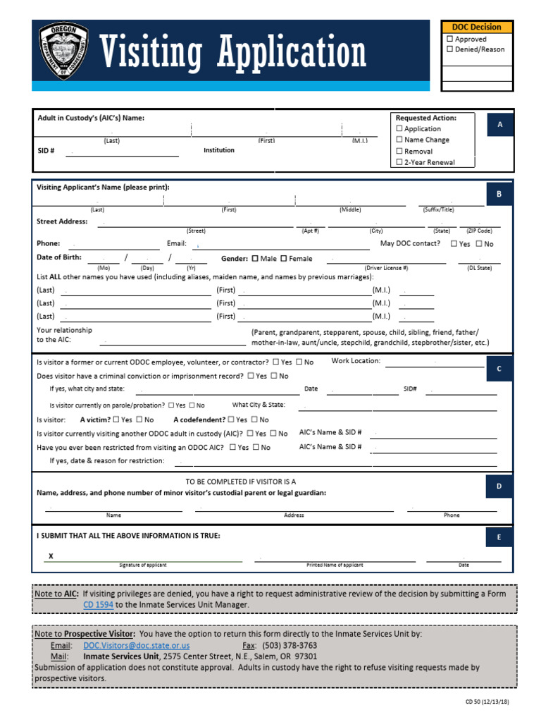 Visiting Application Form | PDF | Stepfamily | Family