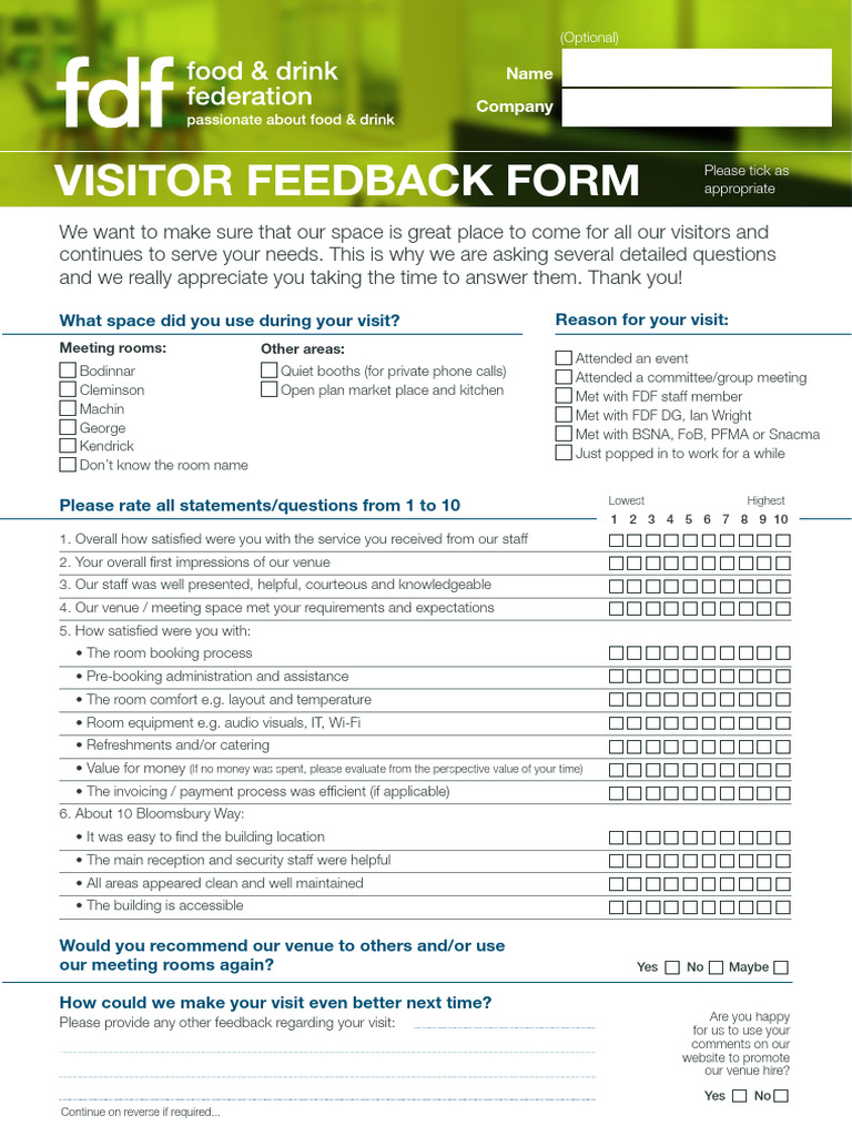 Visitor Feedback Form for Venue Evaluation | PDF