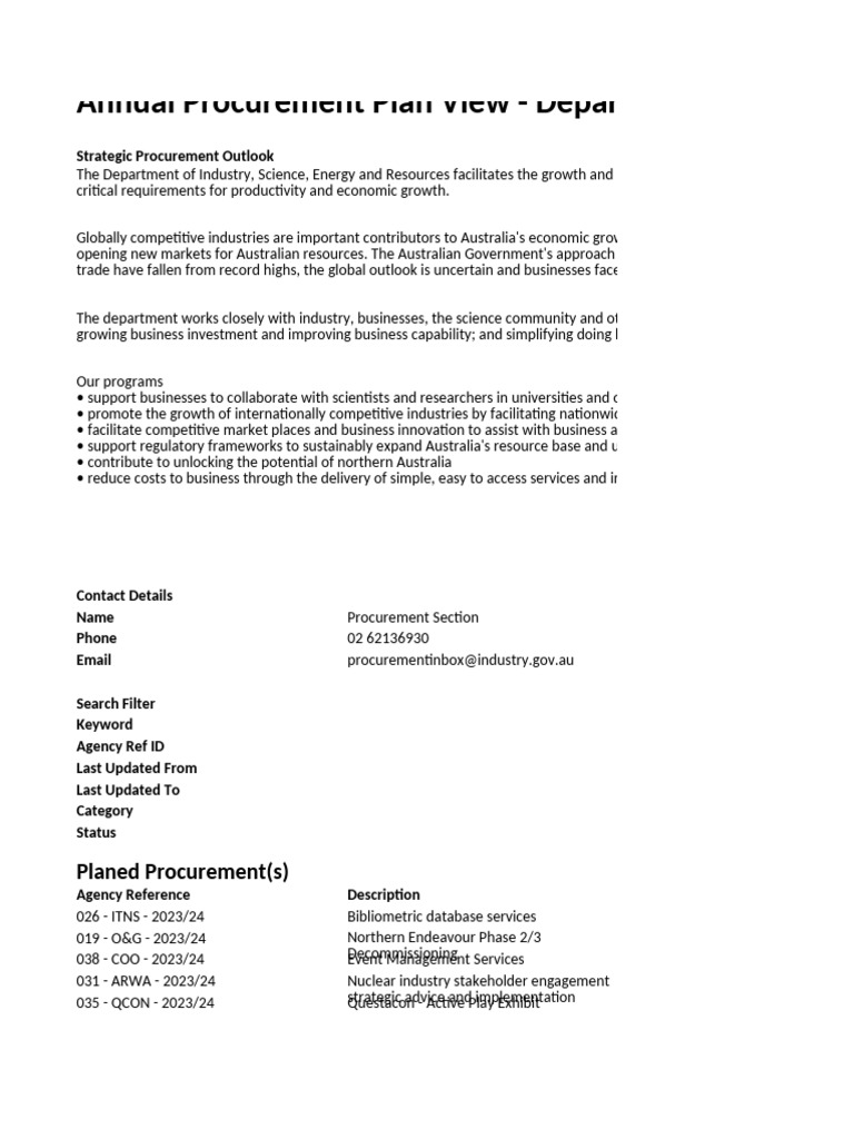 Annual Procurement Plan 2024 Overview | PDF | Mass Spectrometry