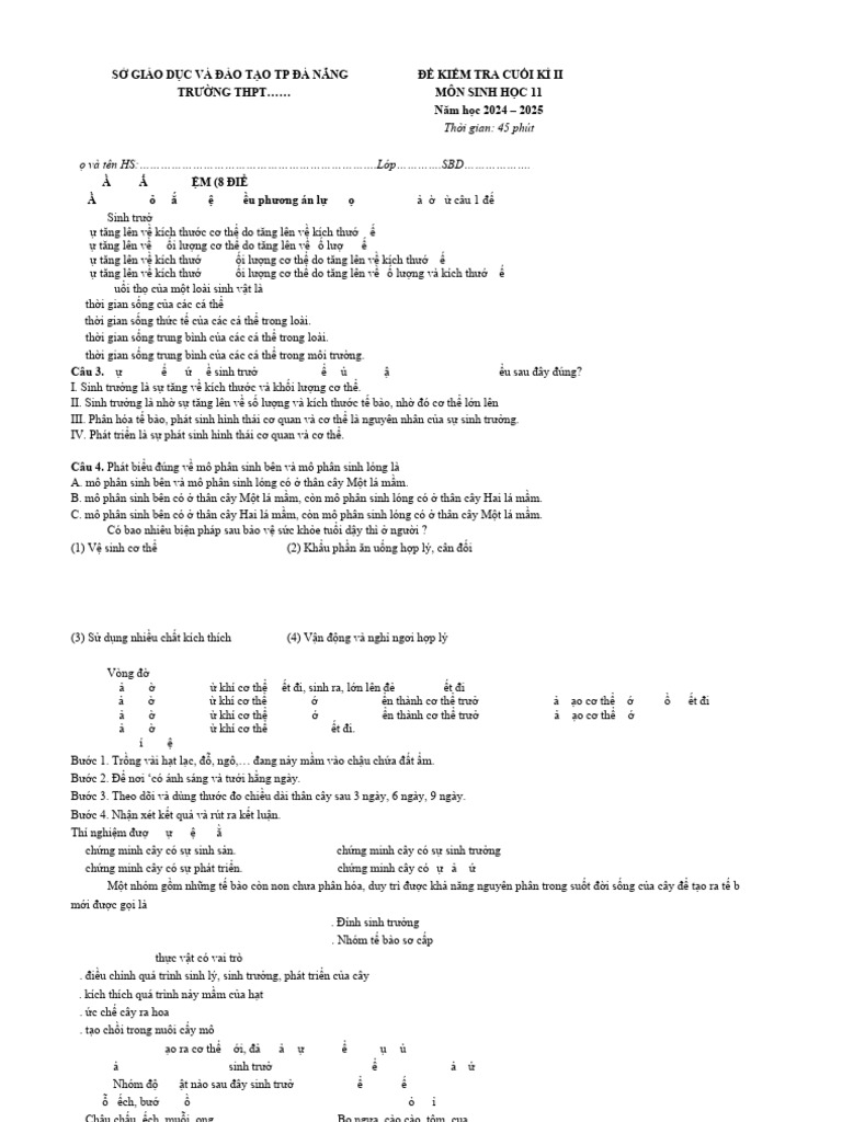 7. Sinh 11 - Đề-minh-học-ck2-Sinh11 - Nguyen Thi Sen (Fe Fsc Dn) | PDF