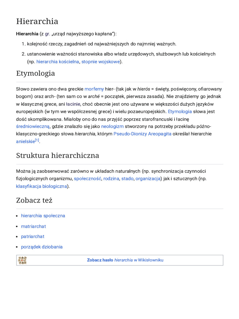 Hierarchia - Wikipedia, Wolna Encyklopedia | PDF