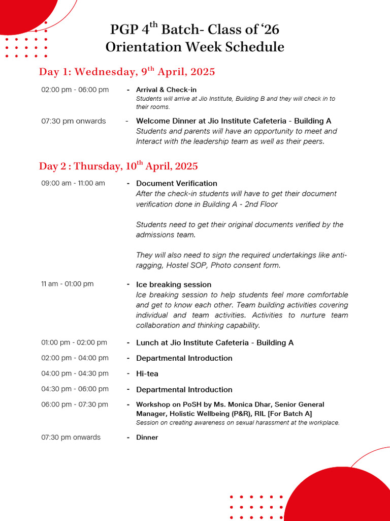 Orientation Week Schedule 2026 | PDF | Learning
