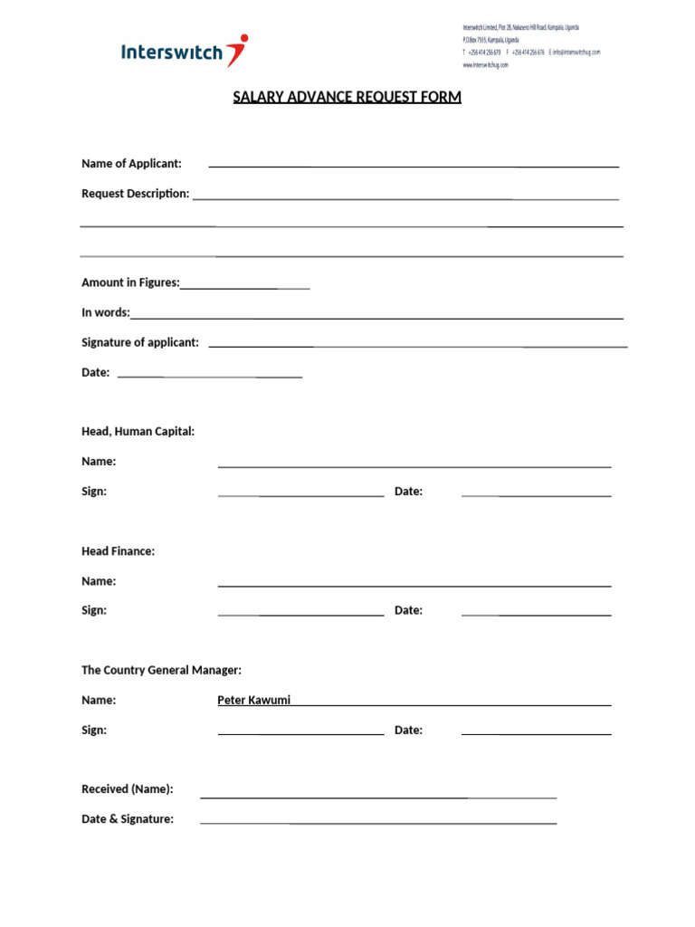 Salary Advance Request Form Template | PDF