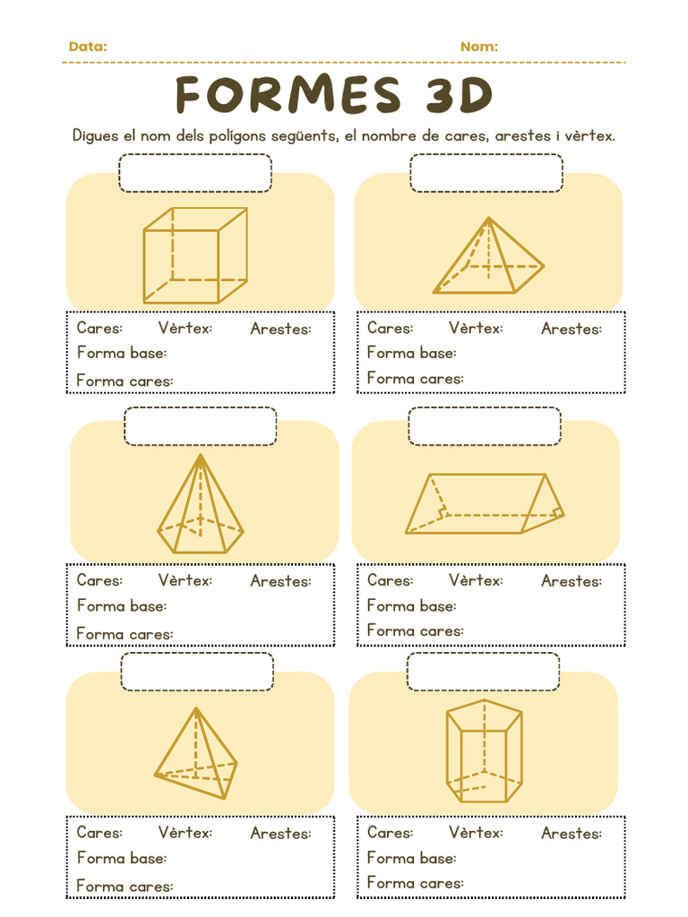 Labeling 3D Shapes Math Digital Worksheet in White Yellow Simple Style ...
