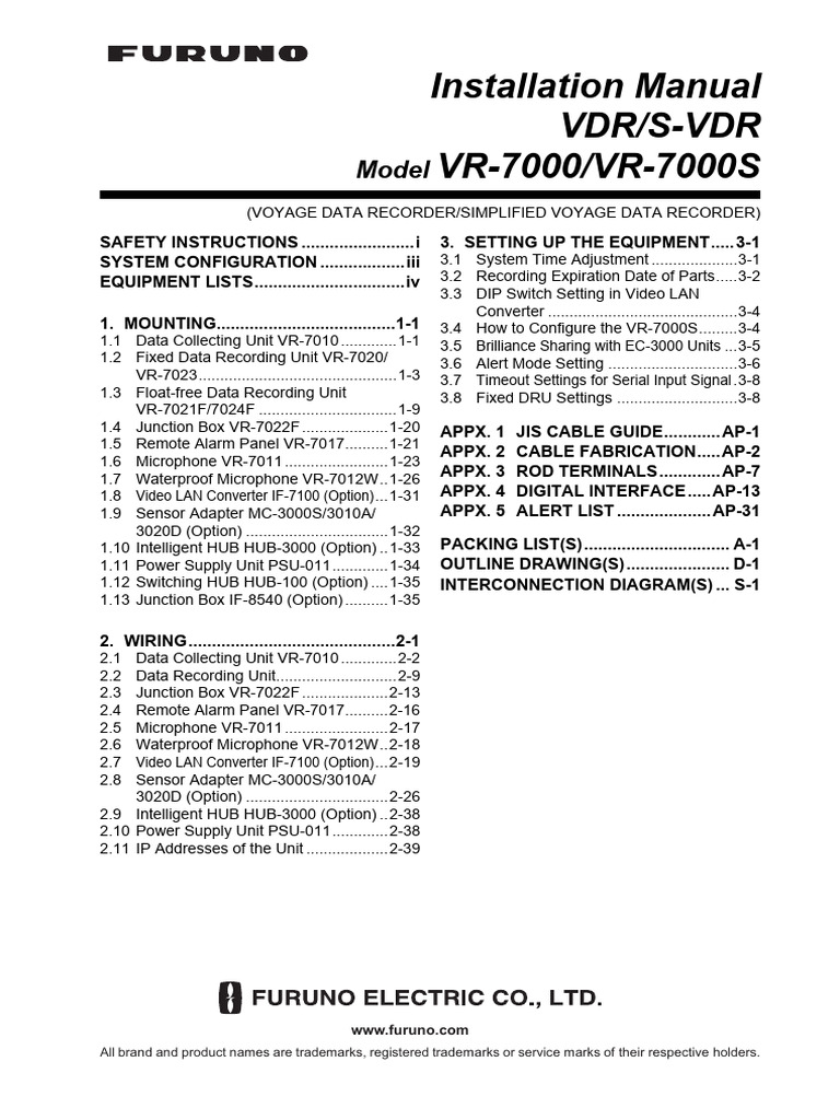Installation Manual VDR/S-VDR VR-7000/VR-7000S: Model | PDF | Screw | Radar