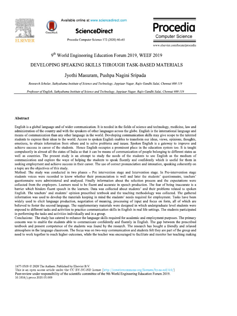 Developing Speaking Skills Through Task-Based Materials | PDF