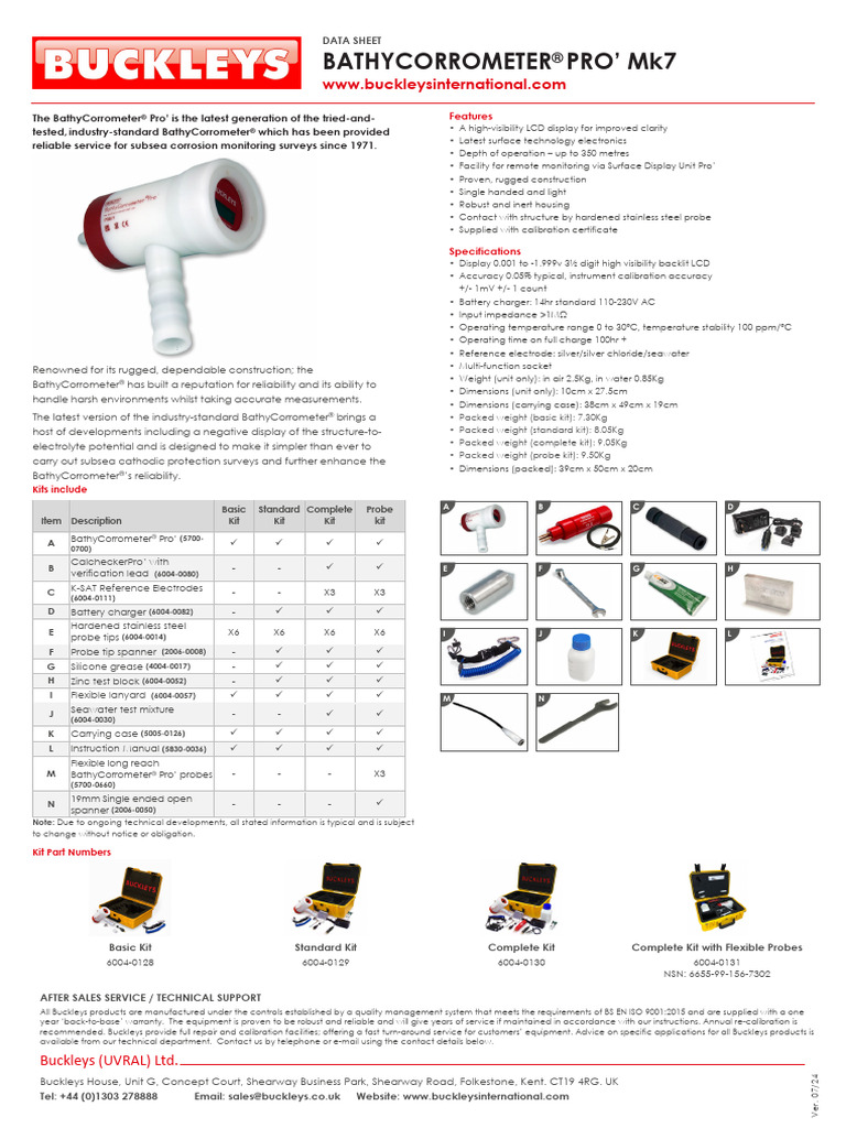 BathyCorrometer Pro' Data Sheet | PDF | Electricity