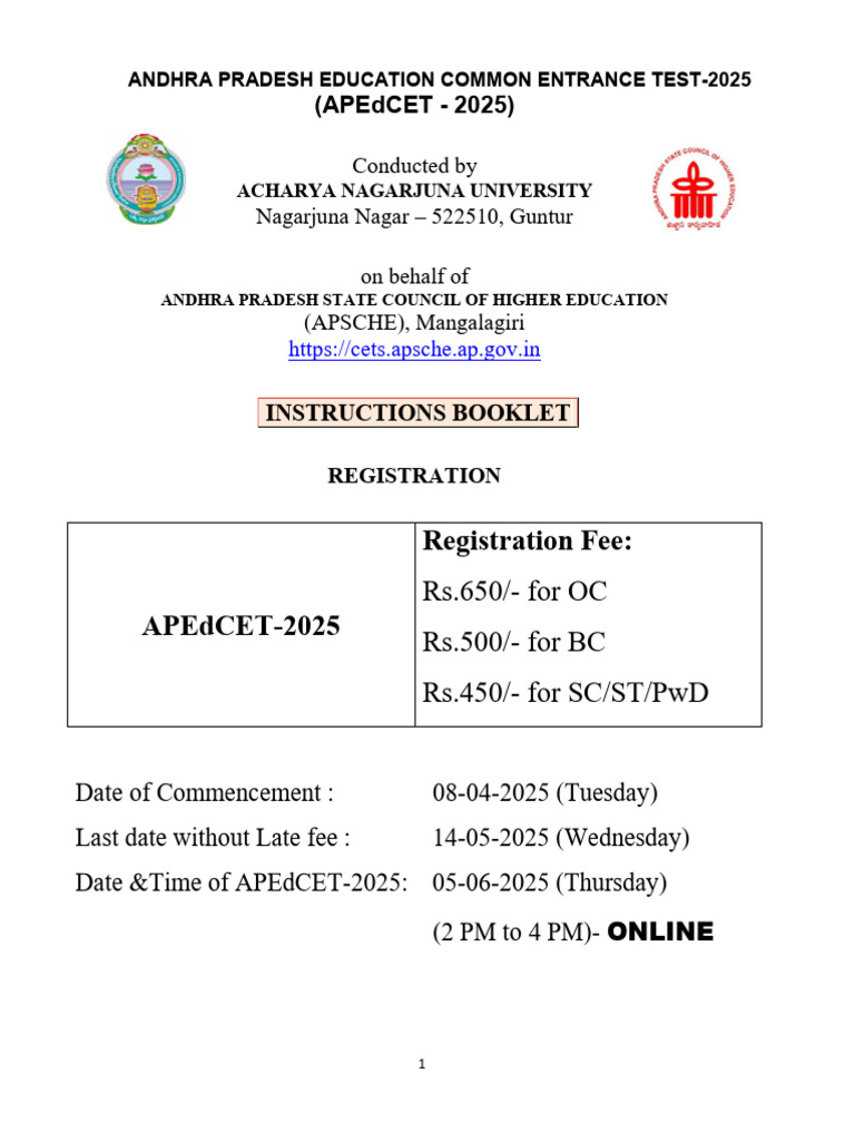 APEDCET2025 Instruction Booklet | PDF | Group (Mathematics) | Limit ...