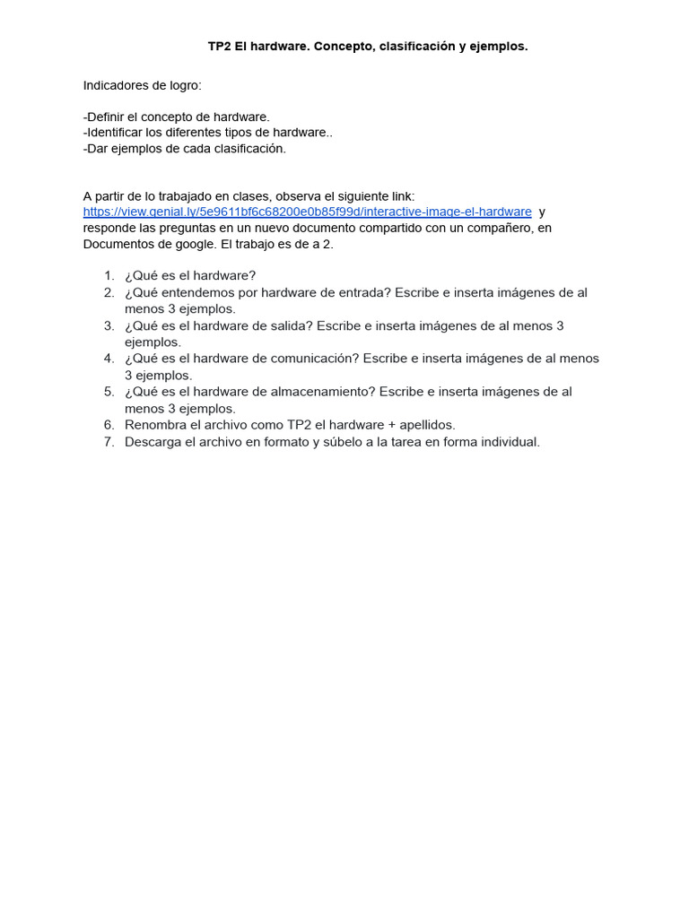 TP2. El Hardware. Concepto, Clases y Ejemplos. DAD | PDF