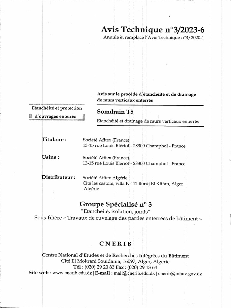 Avis Technique CNERIB SOMDRAIN T5 2024 | PDF