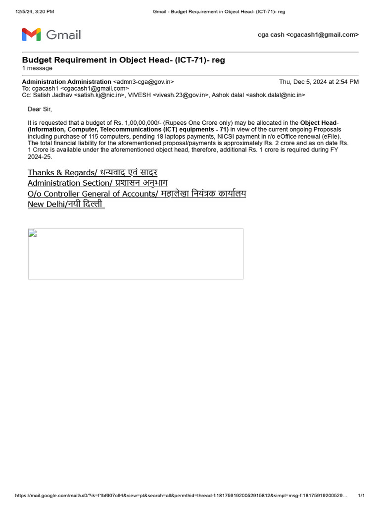 Budget Requirement in Object Head - (ICT-71) - Reg | PDF