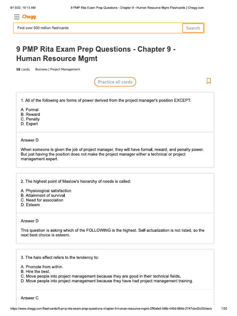 PMP Rita Exam Prep Questions - Chapter 9 | PDF