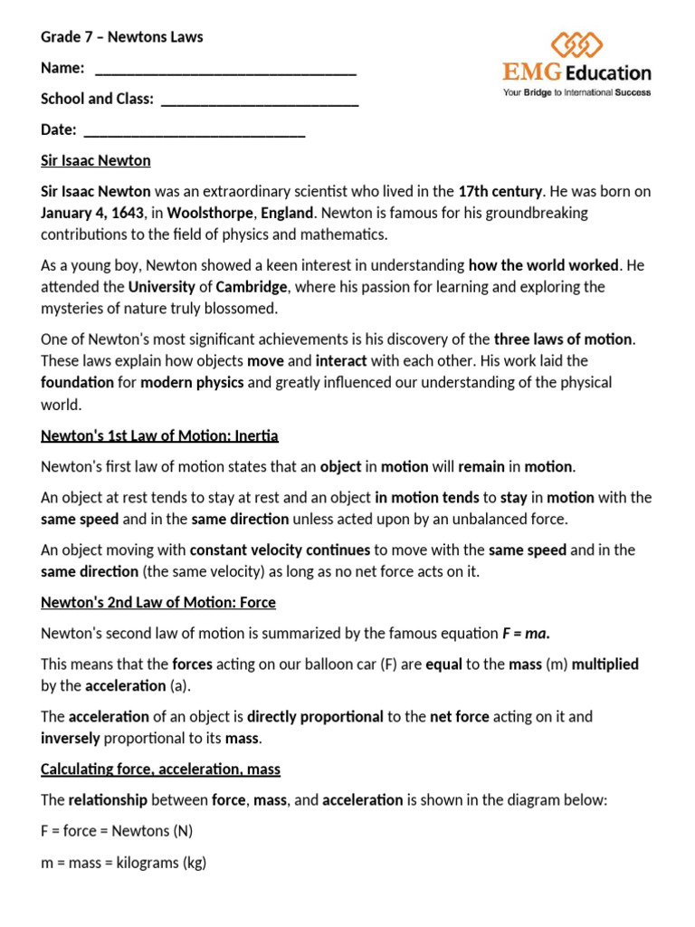Grade 7 Overview of Newton's Laws | PDF