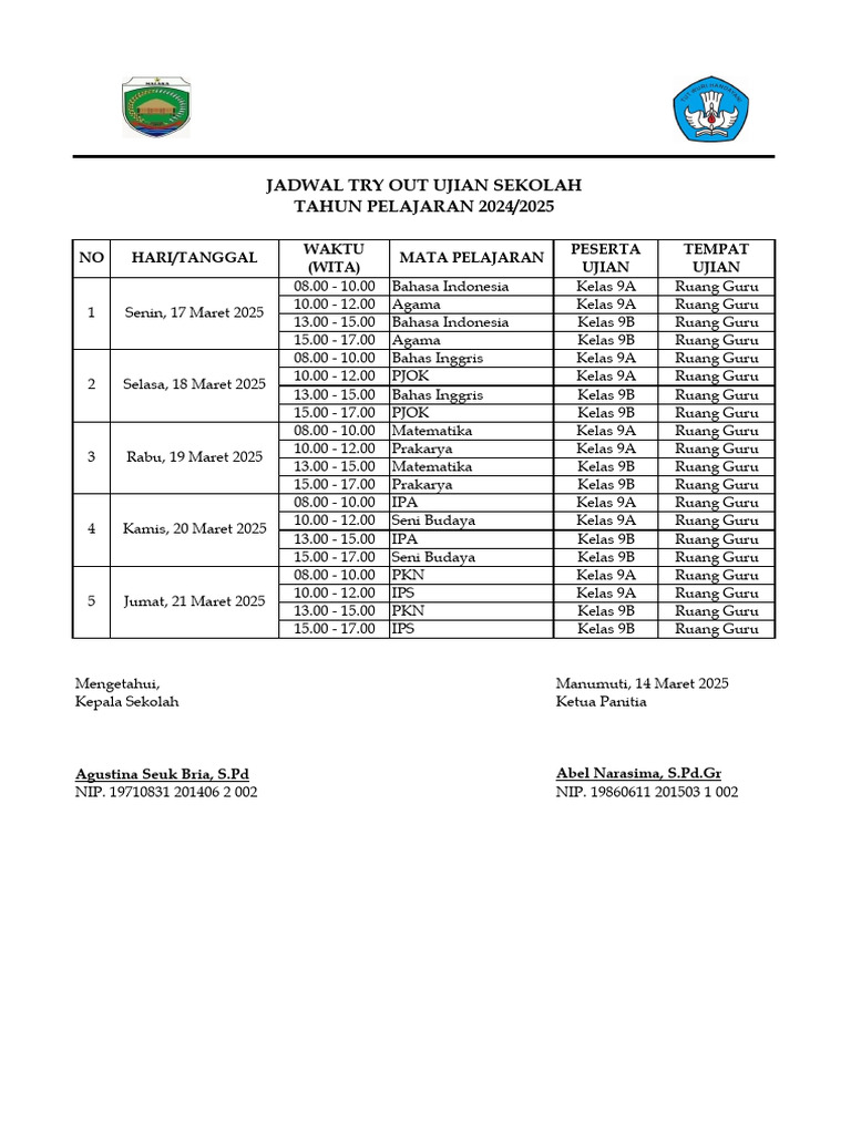 Jadwal TRy Out | PDF