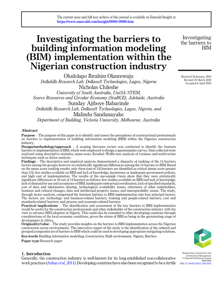 Barriers to BIM in Nigeria's Construction | PDF | Building Information ...