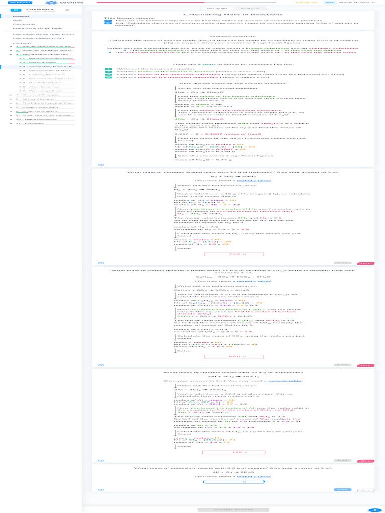 Calculating Mass in Reactions Lesson GCSE Chemistry AQA Higher Triple ...