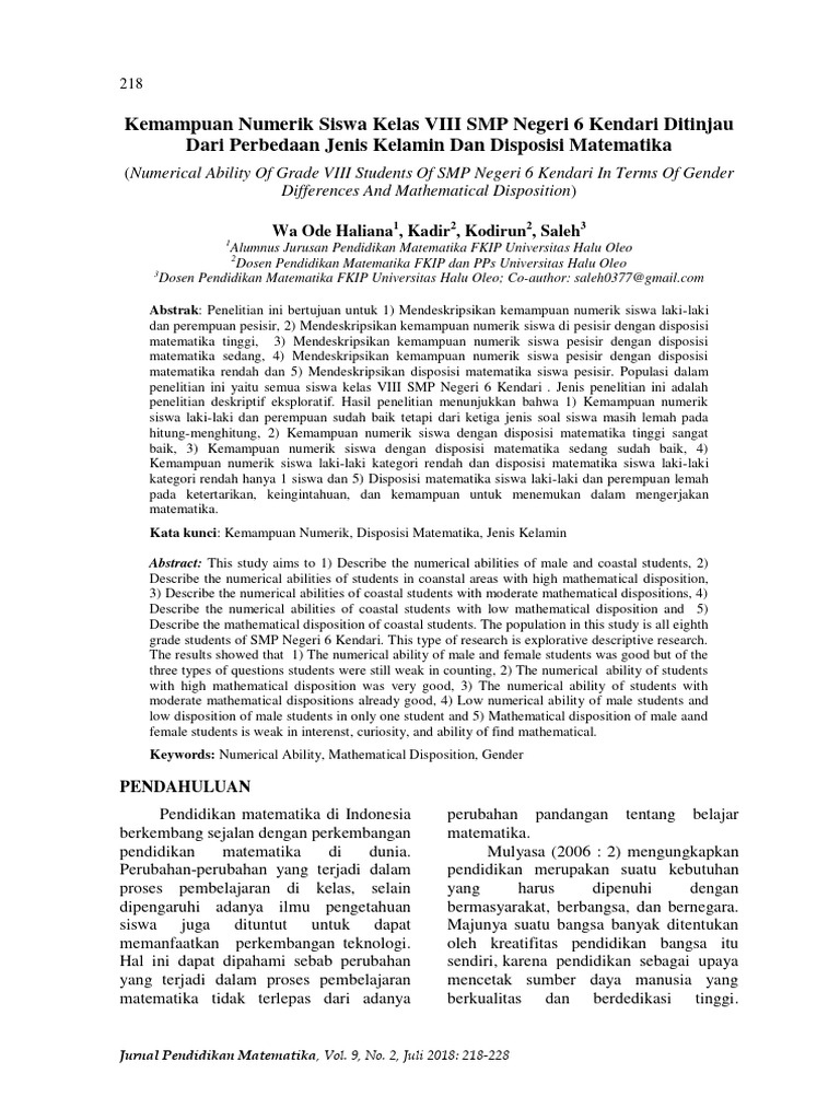 Kemampuan Numerik Siswa Kelas VIII SMP Negeri 6 Kendari Ditinjau Dari ...